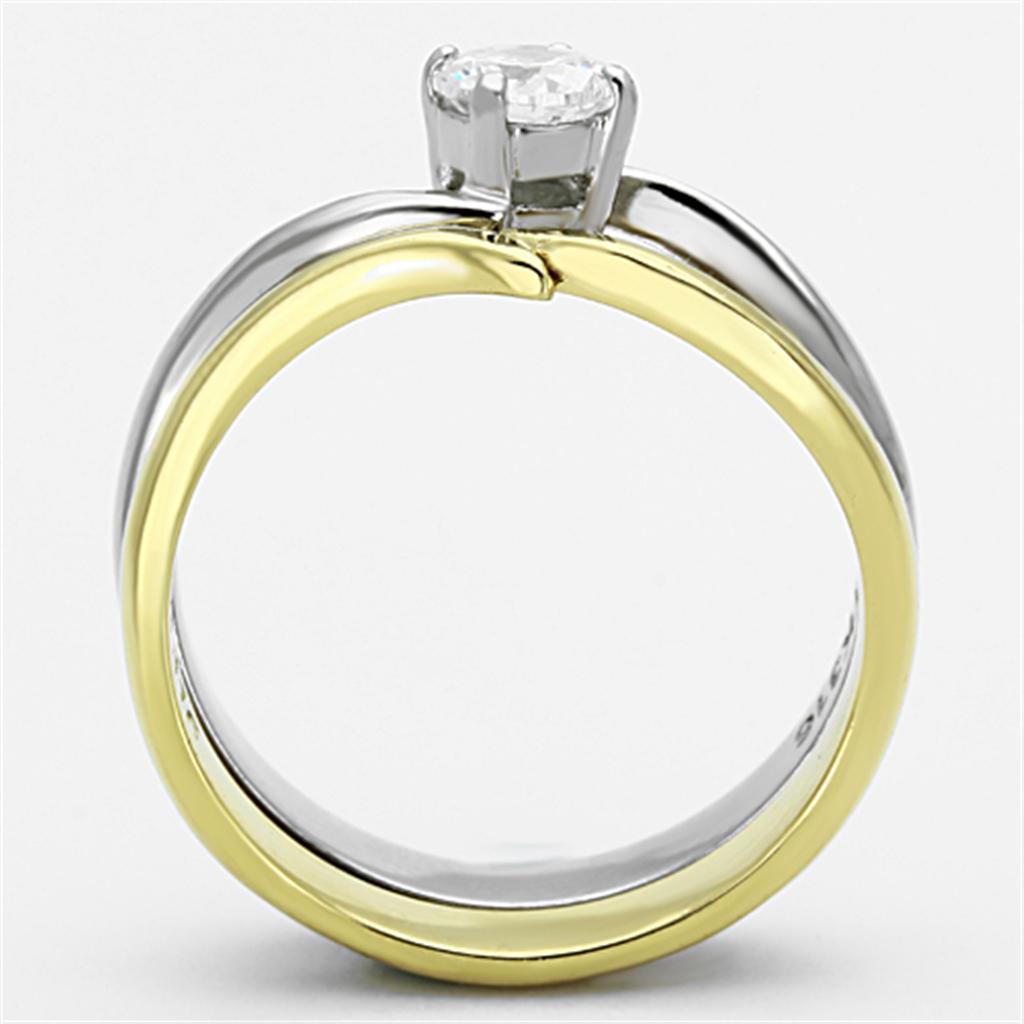 TK1092 - Two-Tone IP Gold (Ion Plating) Stainless Steel Ring with AAA ...